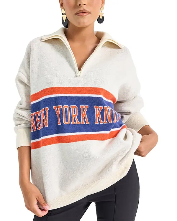 Terez Quarter Zip Stripe Logo Sweater