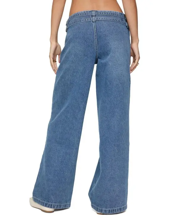 EDIKTED Livia Double Belt Baggy Jeans - Blue Washed