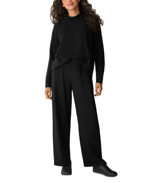 Eileen Fisher Brushed Terry Straight Ankle Pleated Pants