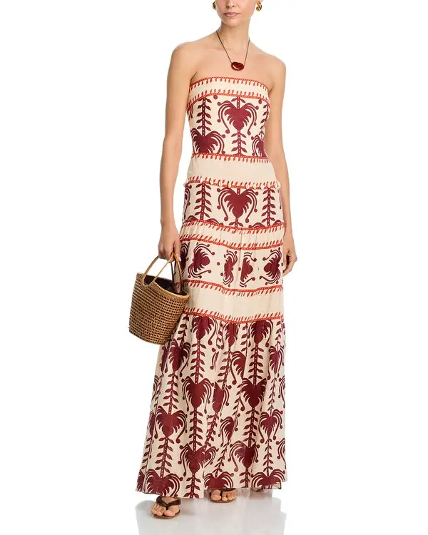 Johanna Ortiz Another Chance Linen Maxi Dress - Ecru/marsala