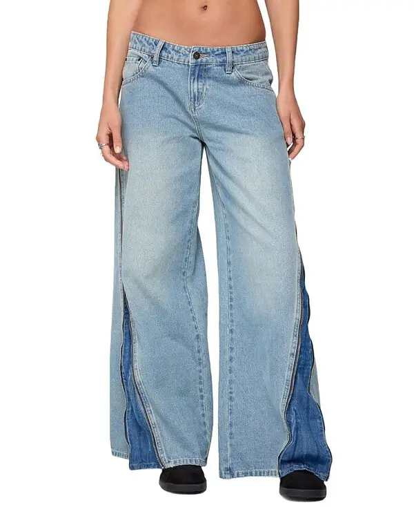 EDIKTED Kiarah Low Rise Bootcut Jeans - Blue Washed