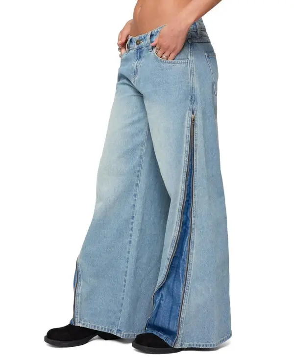 EDIKTED Kiarah Low Rise Bootcut Jeans - Blue Washed