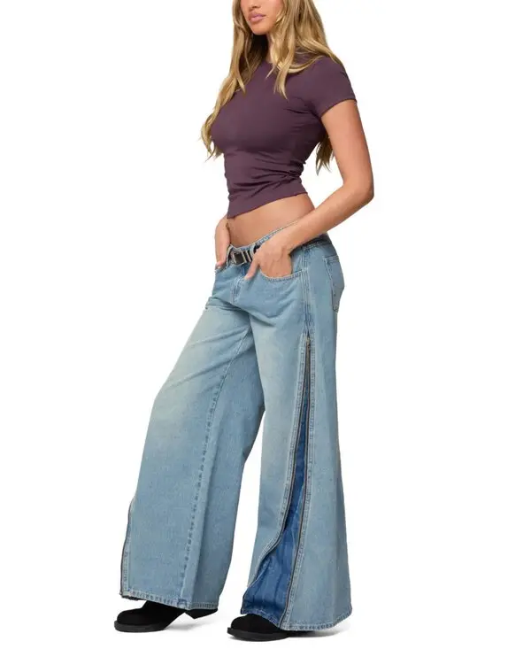 EDIKTED Kiarah Low Rise Bootcut Jeans - Blue Washed