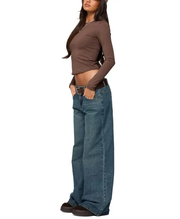 EDIKTED Heartly Low Rise Baggy Jeans - Blue-washed