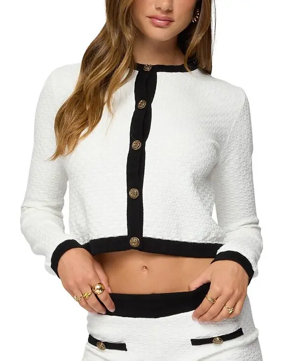EDIKTED Mara Contrast Textured Knit Cardigan