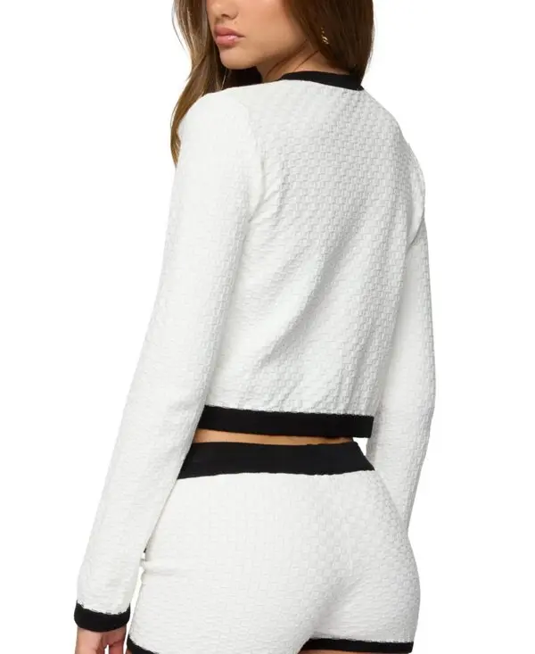 EDIKTED Mara Contrast Textured Knit Cardigan