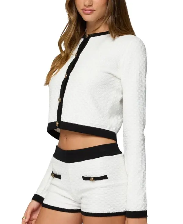 EDIKTED Mara Contrast Textured Knit Cardigan