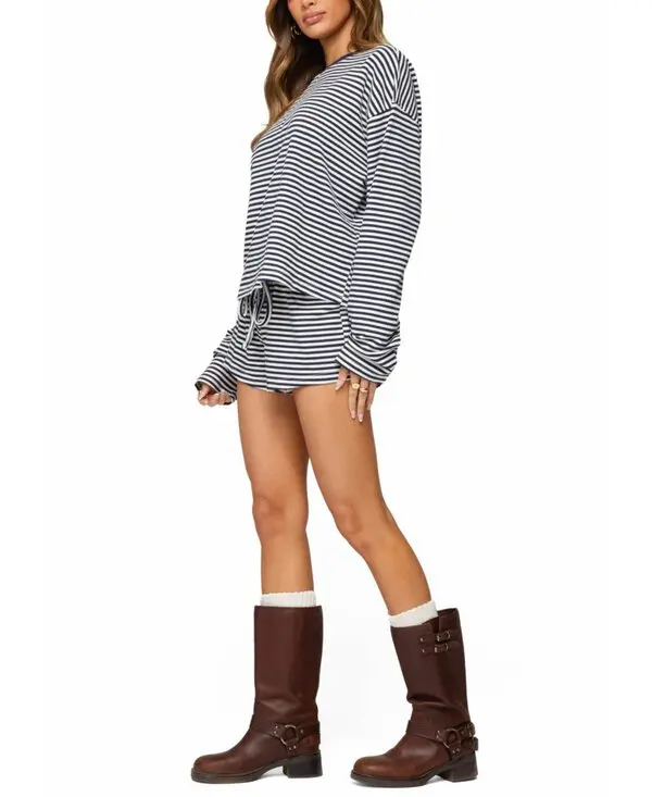 EDIKTED Striped Drawstring Shorts - Navy