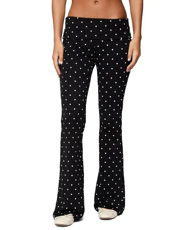EDIKTED Daliya Polka Dot Fold Over Pants - Black