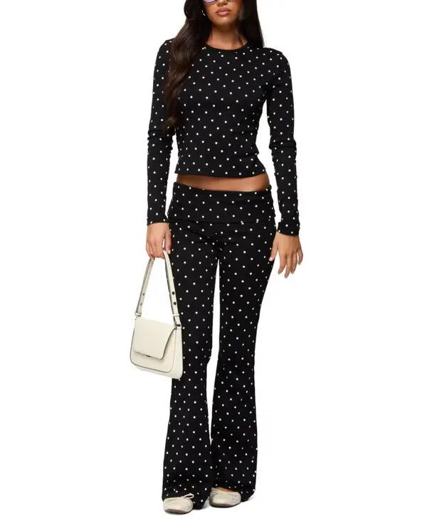 EDIKTED Daliya Polka Dot Fold Over Pants - Black