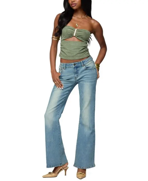 EDIKTED Jenni Washed Low Rise Flared Jeans