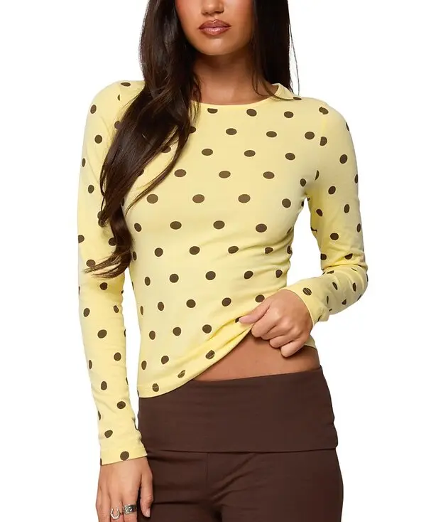 EDIKTED Polka Dot Long Sleeve T-shirt