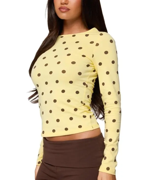 EDIKTED Polka Dot Long Sleeve T-shirt