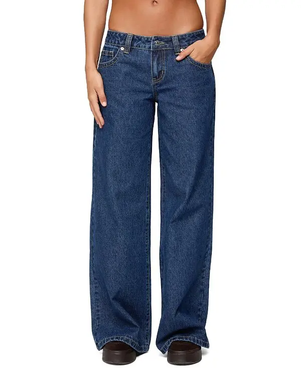 EDIKTED Raiyne Low Rise Wide Leg Jeans - Dark-blue-washed
