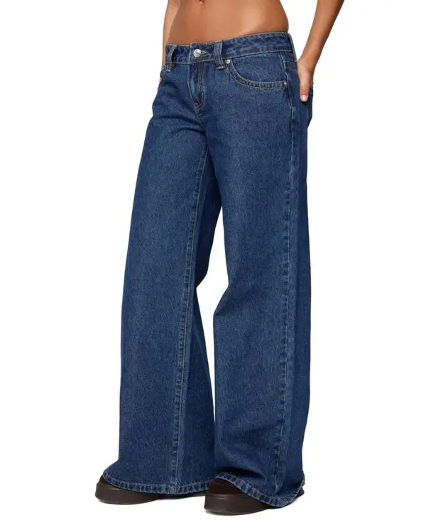 EDIKTED Raiyne Low Rise Wide Leg Jeans - Dark-blue-washed