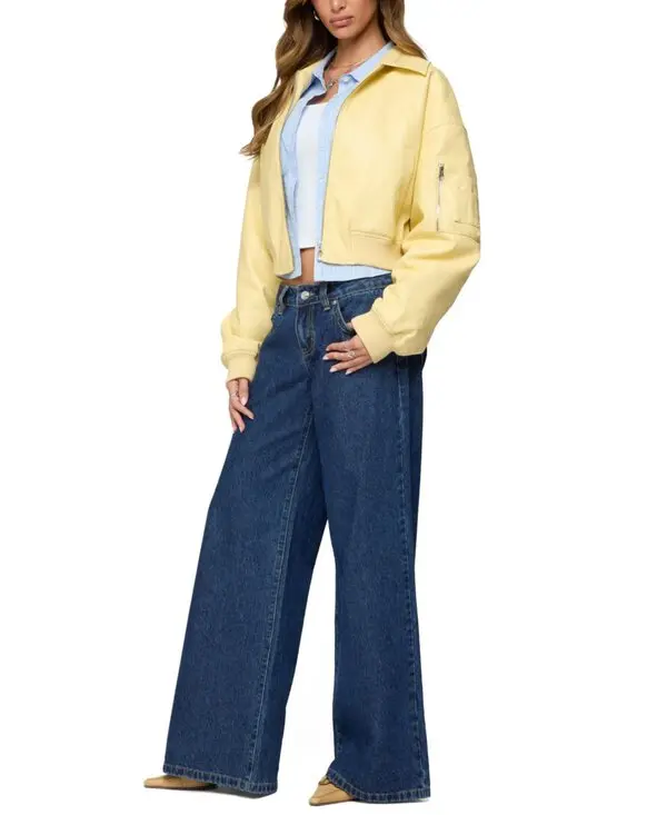 EDIKTED Zayna Cropped Faux Leather Bomber Jacket