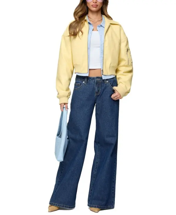 EDIKTED Zayna Cropped Faux Leather Bomber Jacket