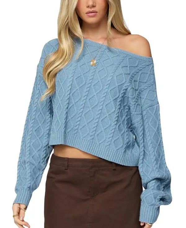 EDIKTED Oversized Off Shoulder Cable Knit Sweater