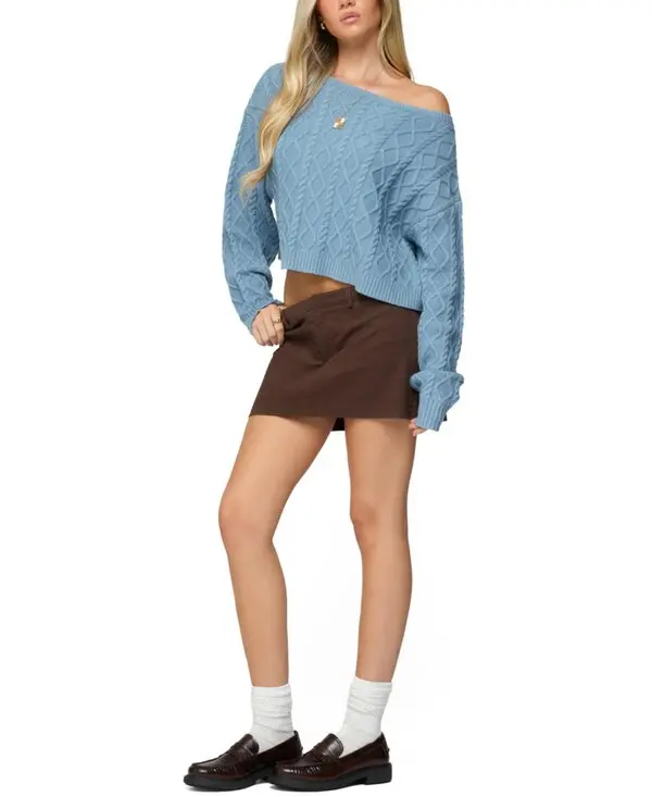 EDIKTED Oversized Off Shoulder Cable Knit Sweater