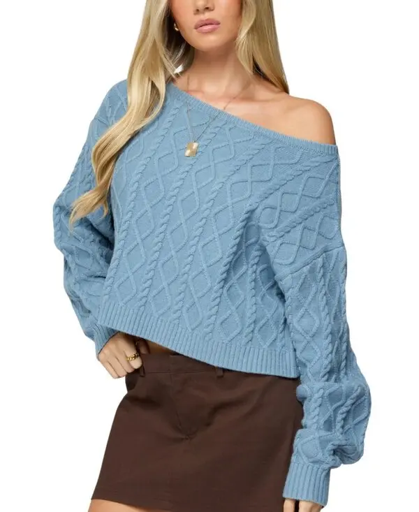 EDIKTED Oversized Off Shoulder Cable Knit Sweater