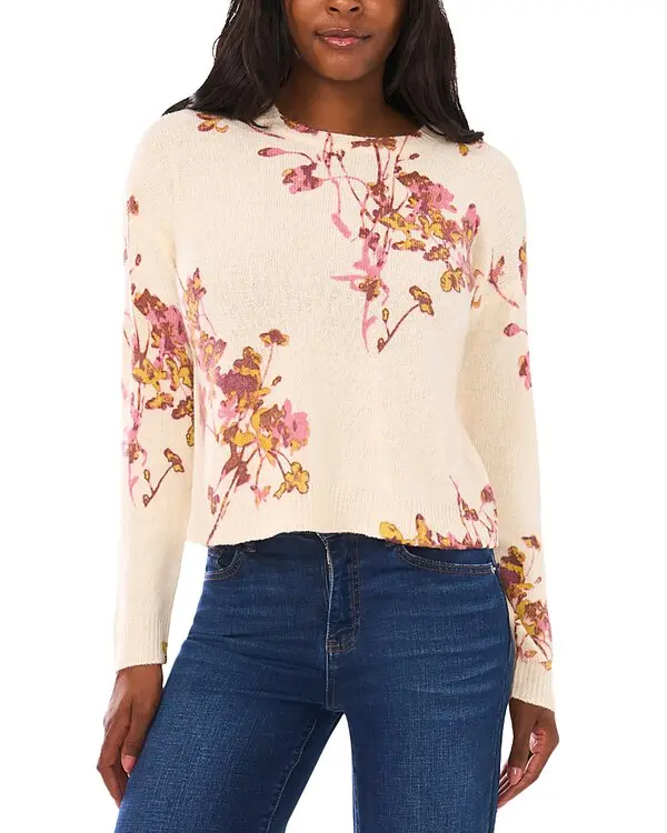 Vince Camuto Floral Print Crewneck Sweater