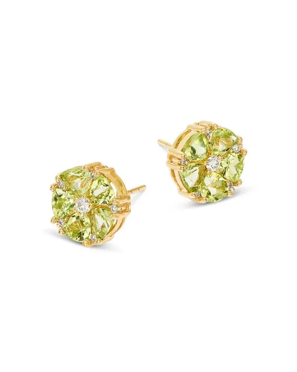 Bloomingdale'S Peridot And Diamond Flower Stud Earrings