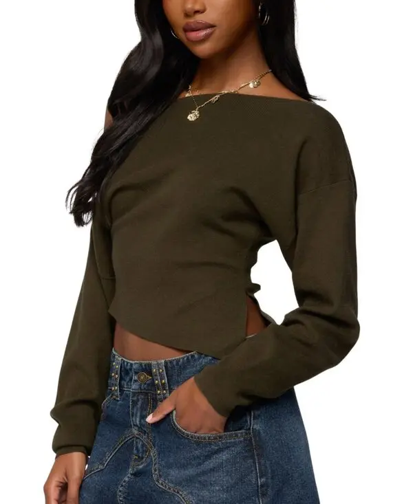 EDIKTED Chenelle Asymmetric Off Shoulder Sweater