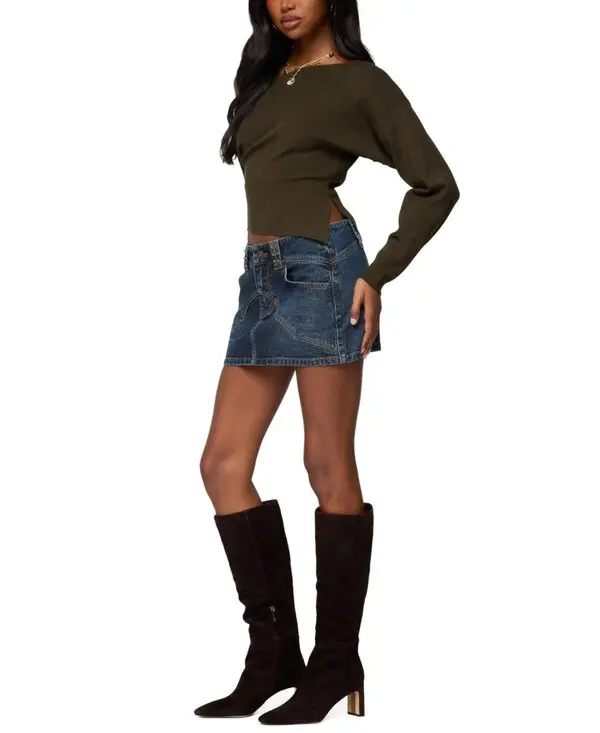 EDIKTED Chenelle Asymmetric Off Shoulder Sweater