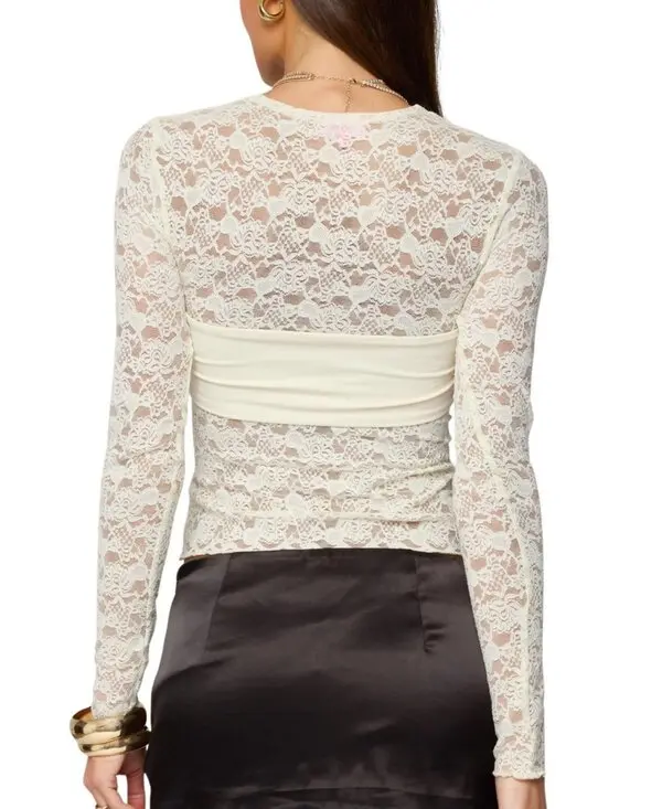 EDIKTED Rosette Bandeau Sheer Lace Top - Cream