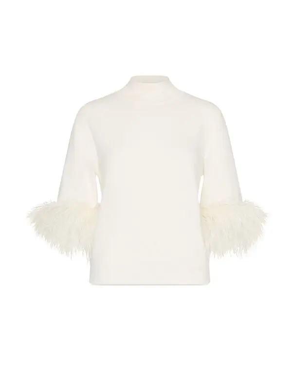MILLY Feather Cuff Short Sleeve Sweater