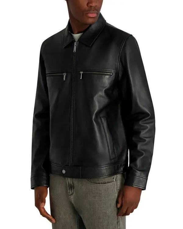 Karl Lagerfeld Paris Collared Leather Jacket