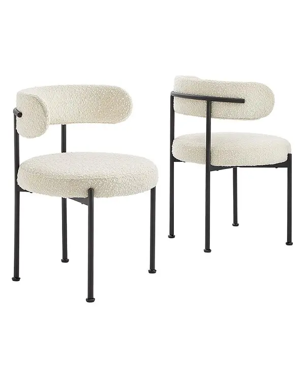 MODWAY Albie Boucle Fabric Dining Chairs, Set Of 2 - Ivory/black