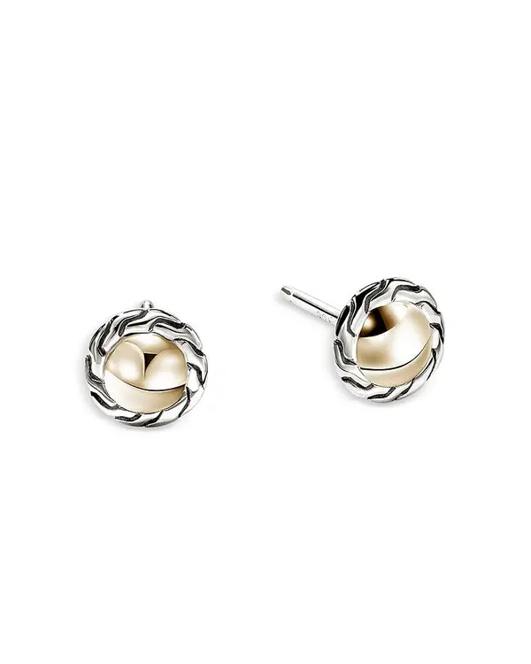 John Hardy 14k Yellow Gold & Sterling Stud Earrings - Silver