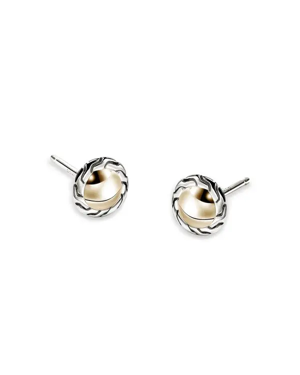 John Hardy 14k Yellow Gold & Sterling Stud Earrings - Silver