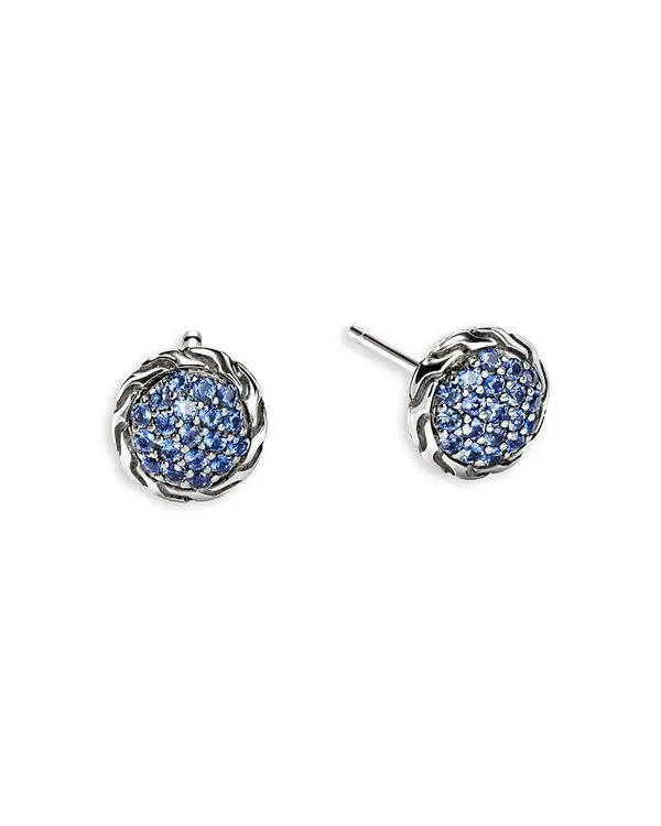 John Hardy Sterling Sapphire Pave Stud Earrings - Silver