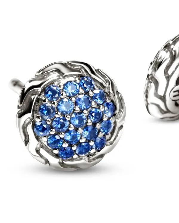 John Hardy Sterling Sapphire Pave Stud Earrings - Silver