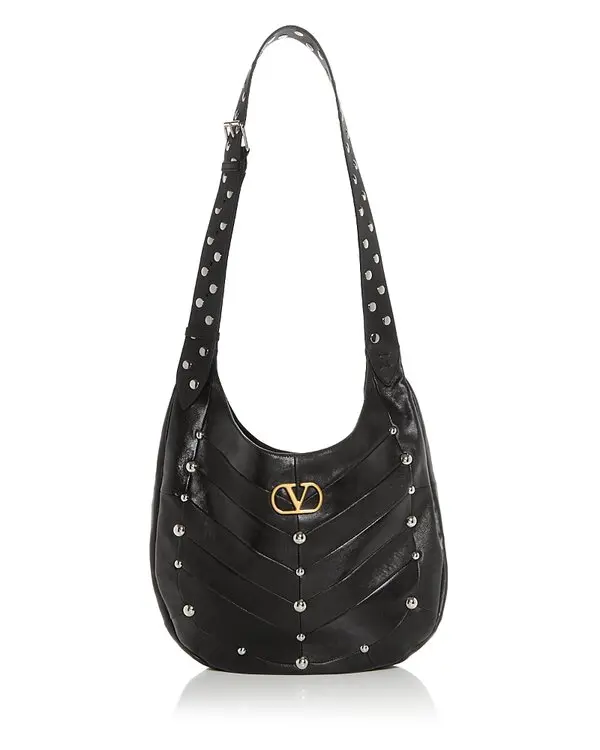 Valentino Garavani Vlogo Stud Embellished Leather Hobo Bag - Black