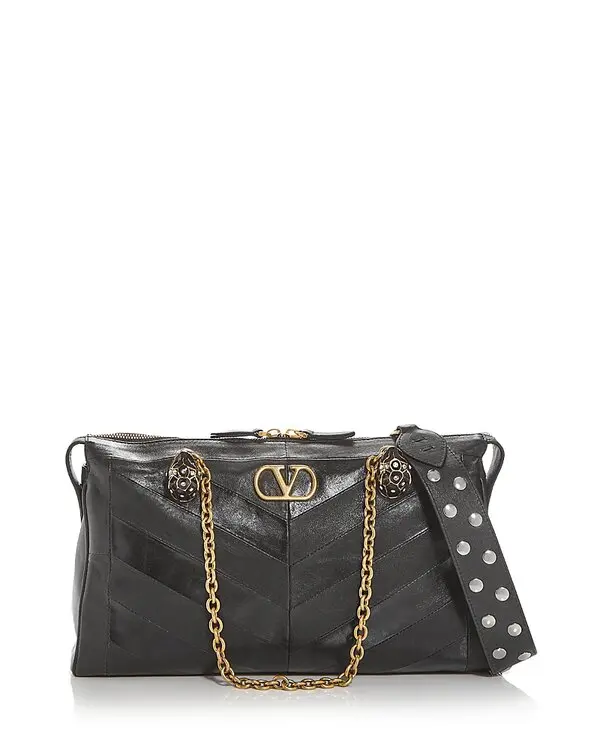 Valentino Garavani Panthea Medium Leather Shoulder Bag - Black
