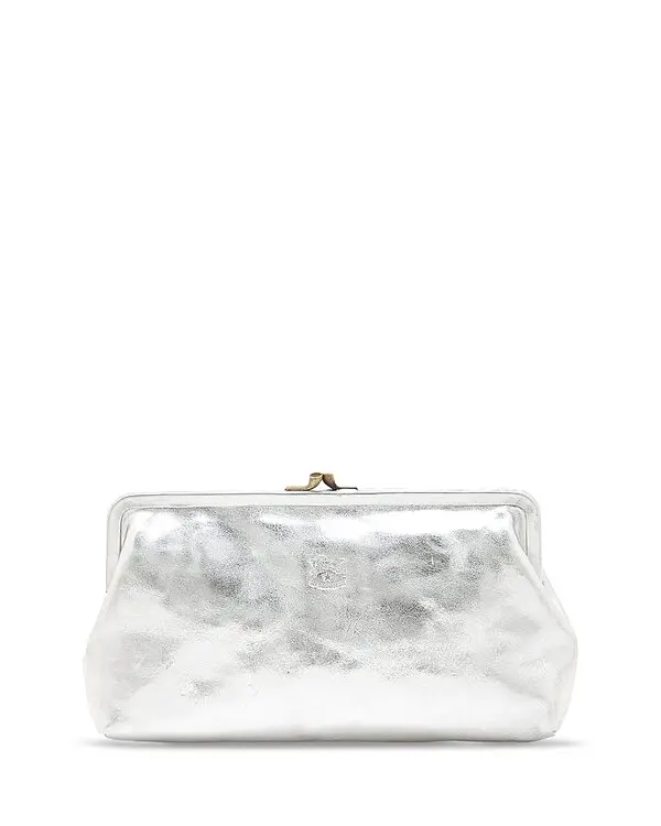 Il Bisonte Manuela Leather Clutch - Silver