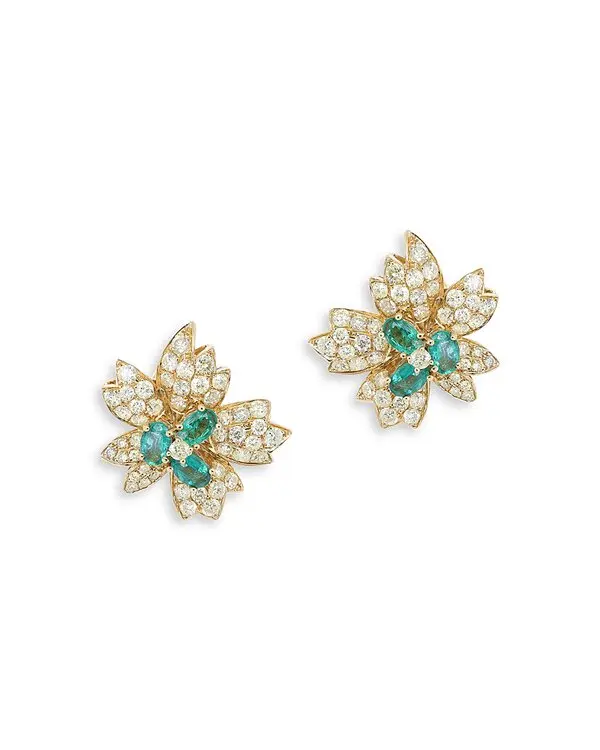 Bloomingdale'S Emerald And Diamond Flower Stud Earrings - Gold