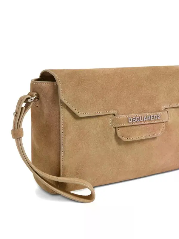 Dsquared2 Suede Leather Clutch Bag With Wrist Strap