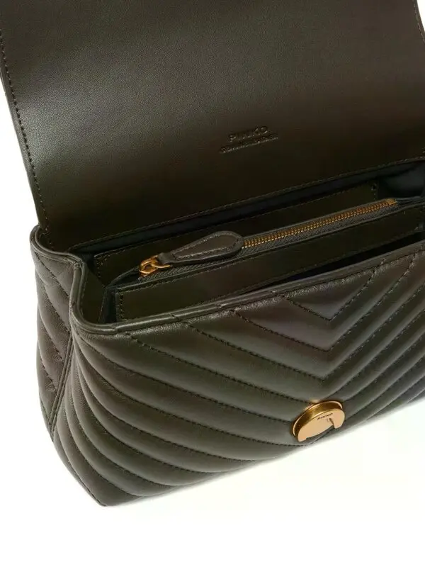 Pinko Mini Love Chevron Quilted Nappa Leather Bag With Top Handle And Chain Strap - Grey