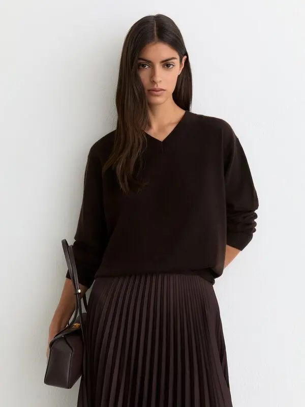 REISS Jenny Wool-cashmere V-neck Jumper - Chocolate Brown