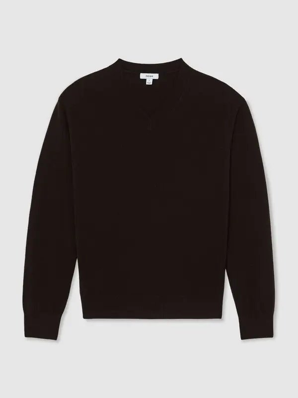 REISS Jenny Wool-cashmere V-neck Jumper - Chocolate Brown