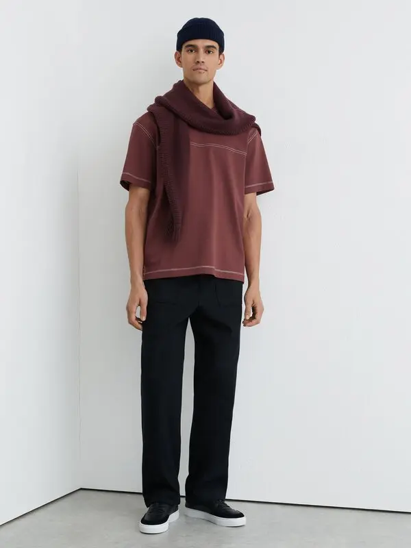 REISS Ravello Contrast-stitch Relaxed-fit T-shirt - Raspberry Pink