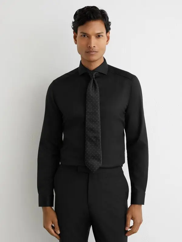 REISS Slim Storm Slim Cotton-twill Two-fold Slim-fit Shirt - Black