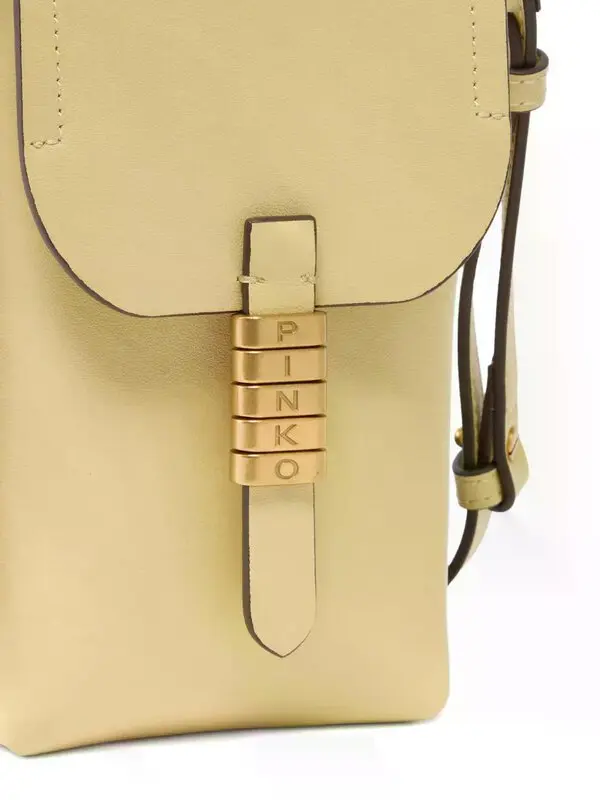 Pinko Leather Crossbody Bag With Logo - Yellow