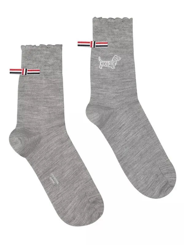 Thom Browne Hector-detail Stripe Trim Socks - Grey