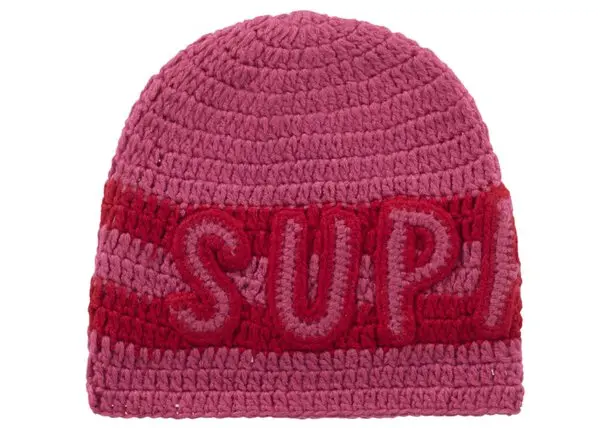 Supreme Crochet Logo Beanie - Pink