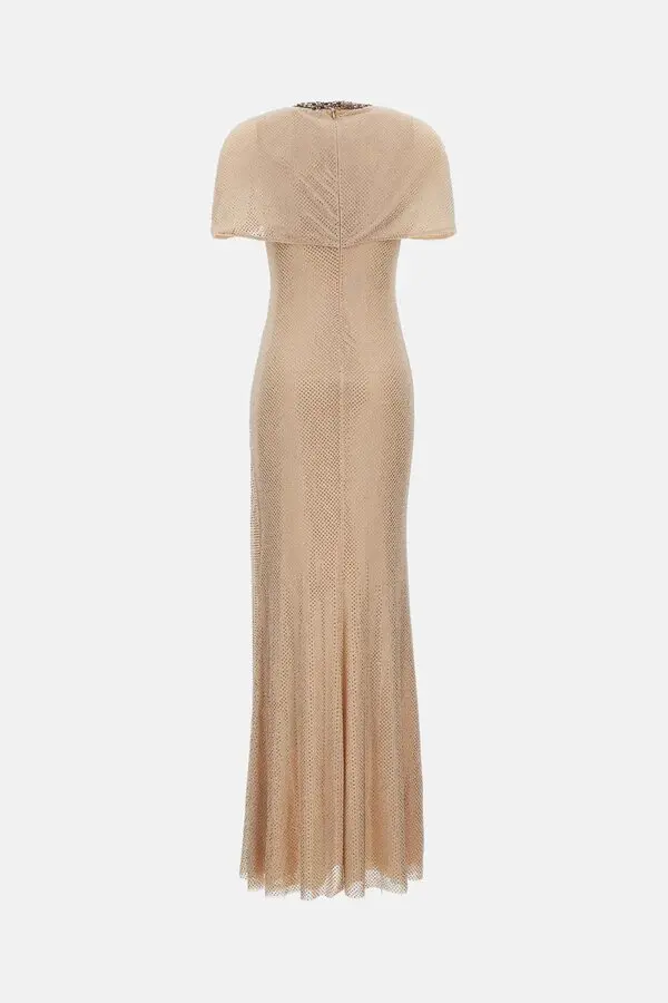 SELF-PORTRAIT Maxi Dress With Crystals - Beige